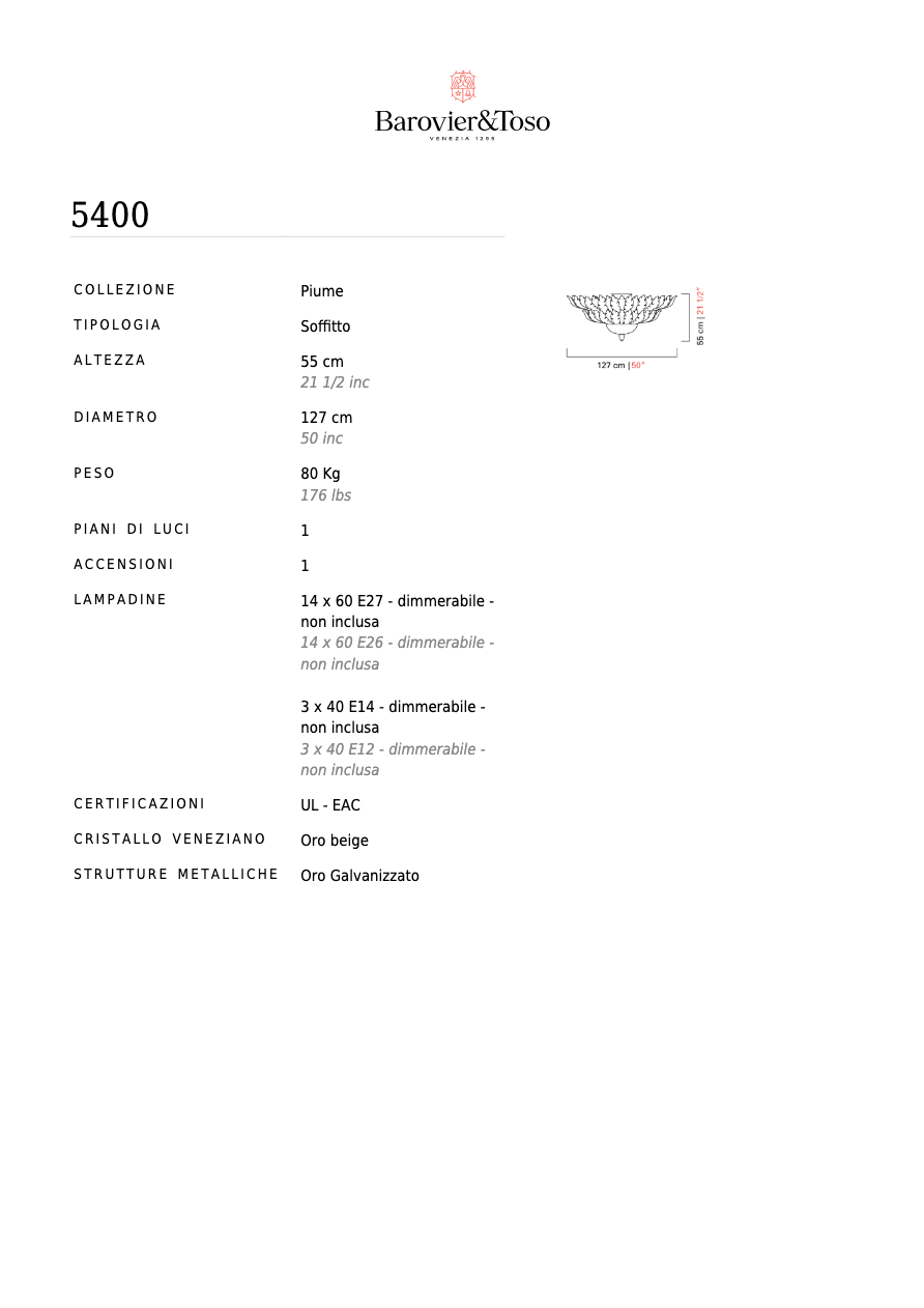 PIUME Ceiling lamp By Barovier&Toso Vetrerie Artische Riunite