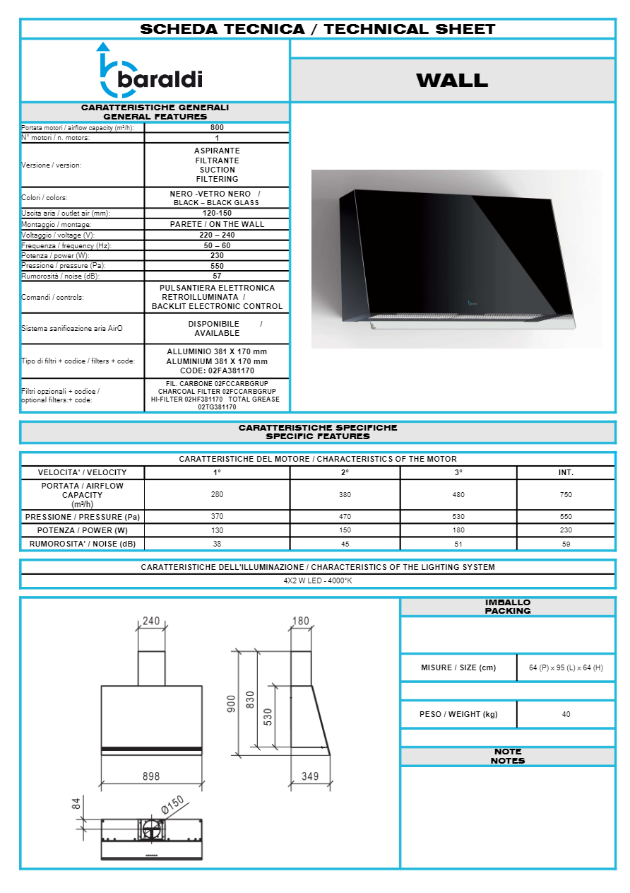 WALL Cooker hood By Baraldi