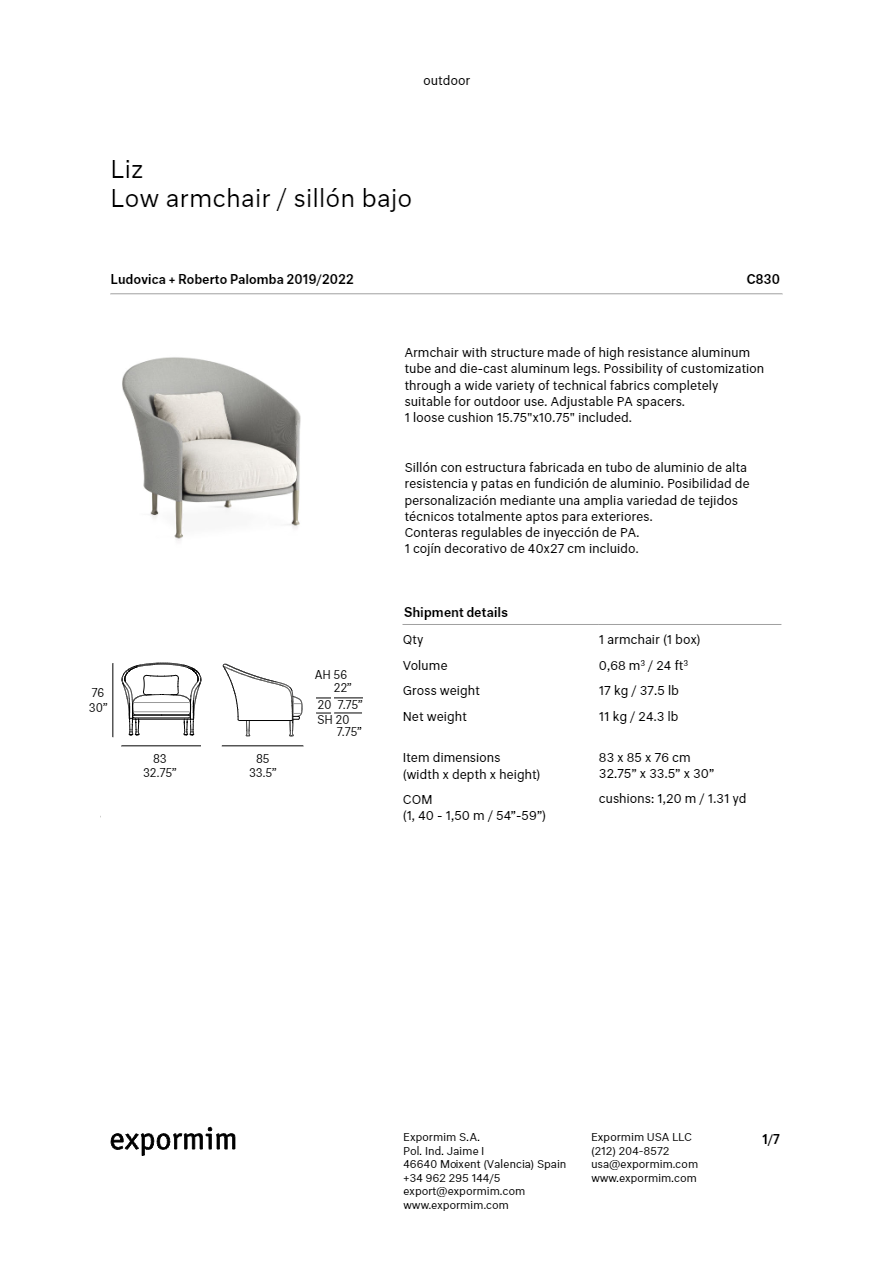 LIZ Fabric garden armchair with armrests By EXPORMIM | design Palomba Serafini Associati