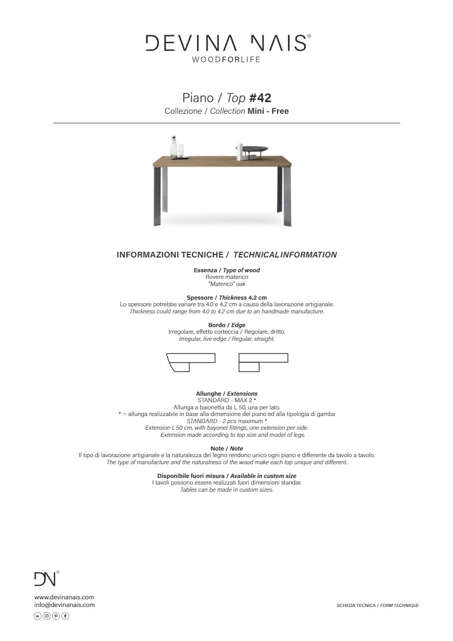#42 Tablero para mesa rectangular de roble By Devina Nais