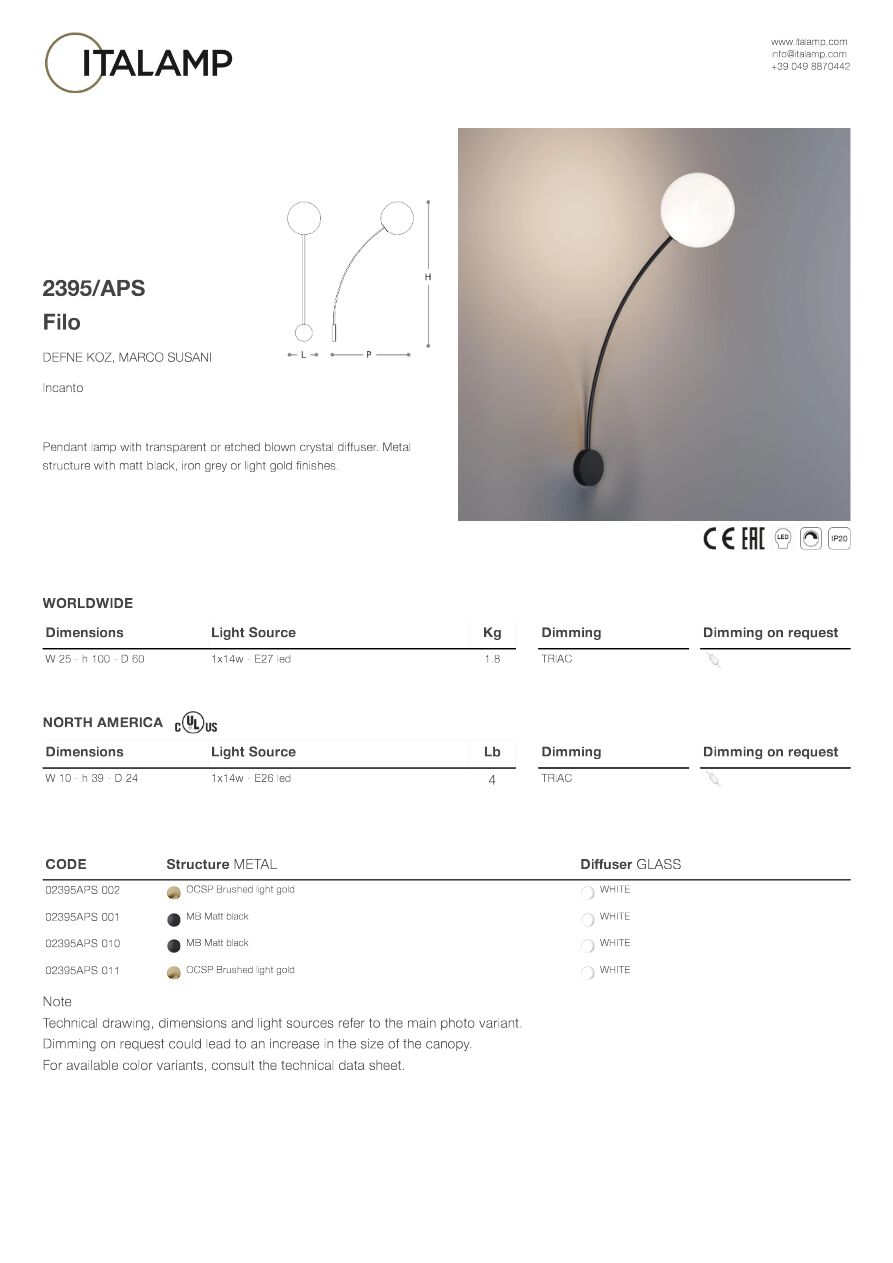 FILO Wall lamp By Italamp
