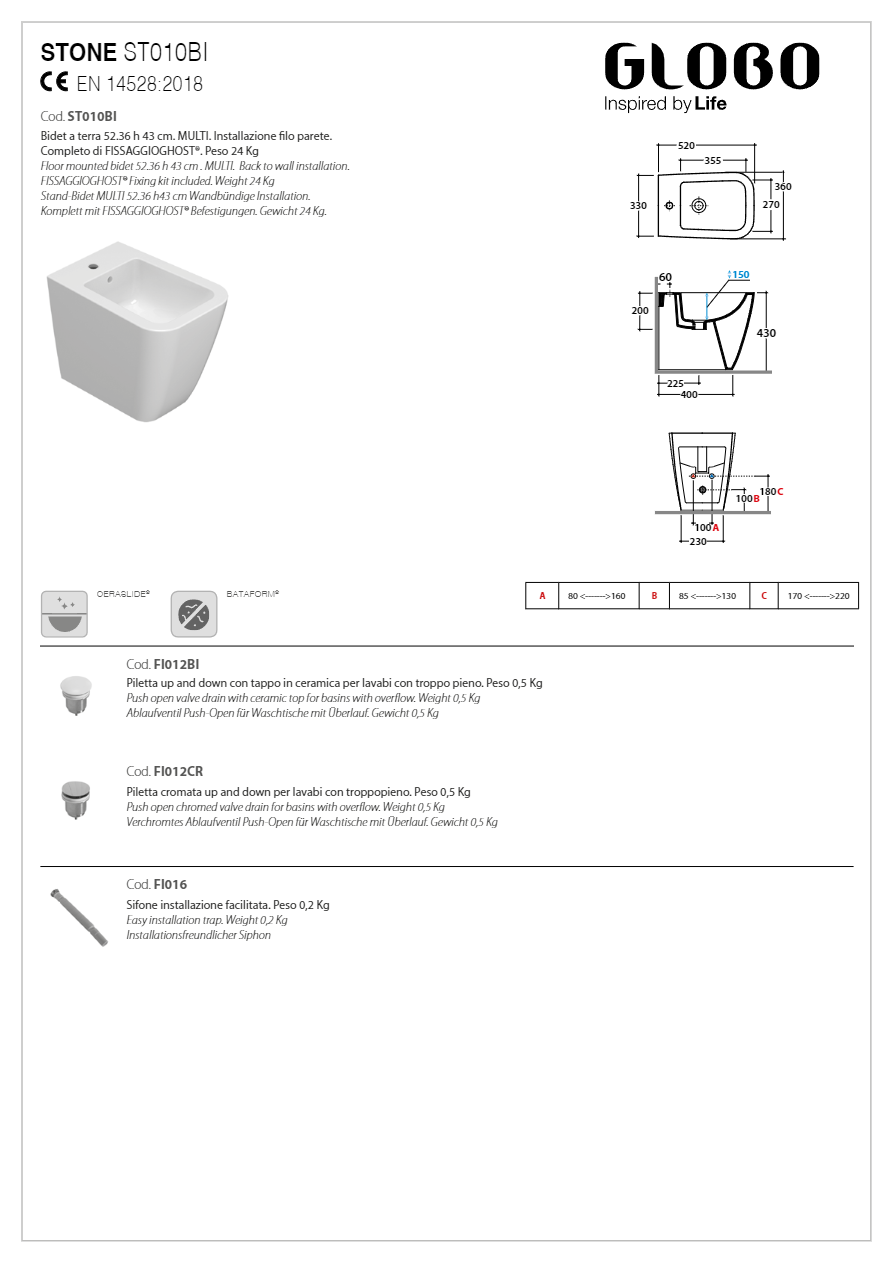 STONE Floor mounted ceramic bidet By Ceramica Globo