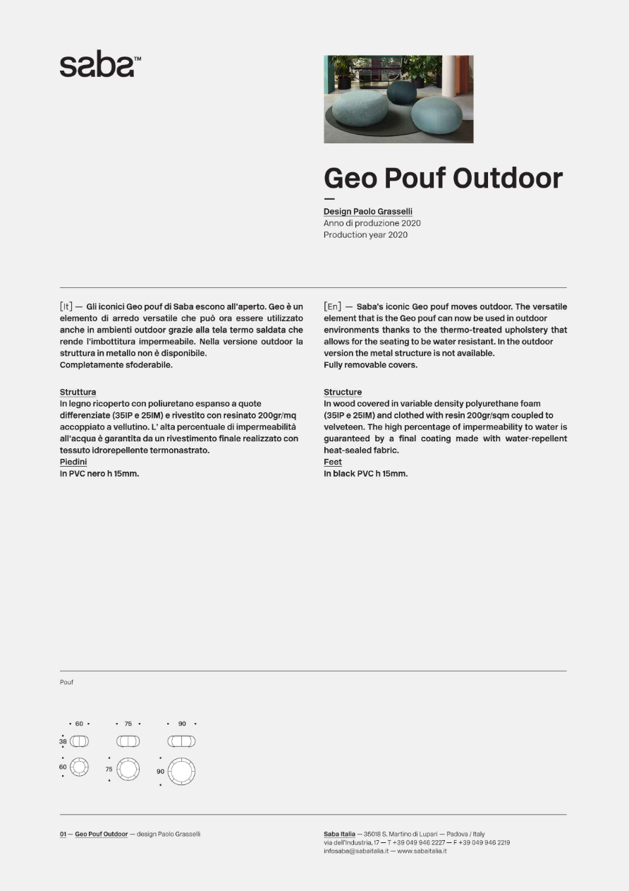 GEO Pouf da giardino rotondo sfoderabile in tela By Saba Italia ...