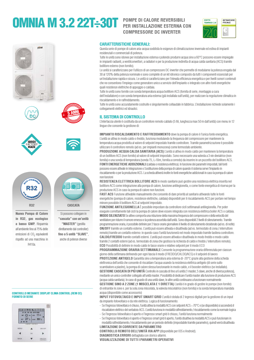 OMNIA M 3.2 22T÷30T Pompa di calore By Ferroli