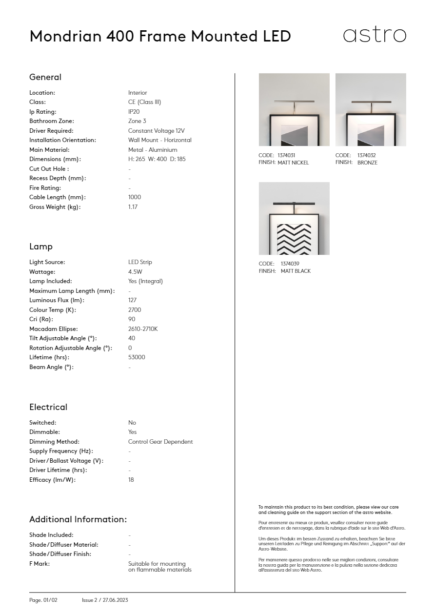 MONDRIAN 400 FRAME 壁灯 By Astro Lighting