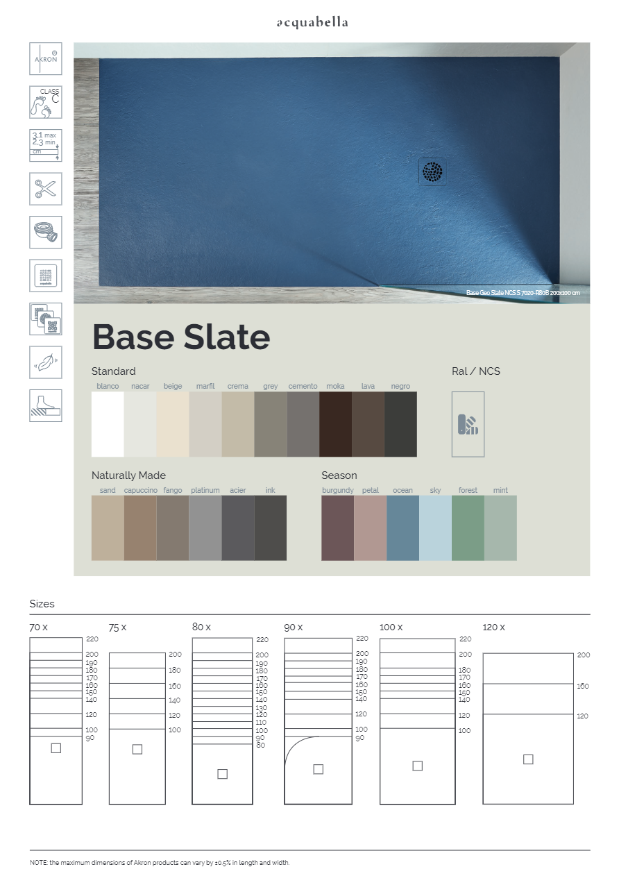 BASE SLATE Receveur retangular de Akron© By Acquabella