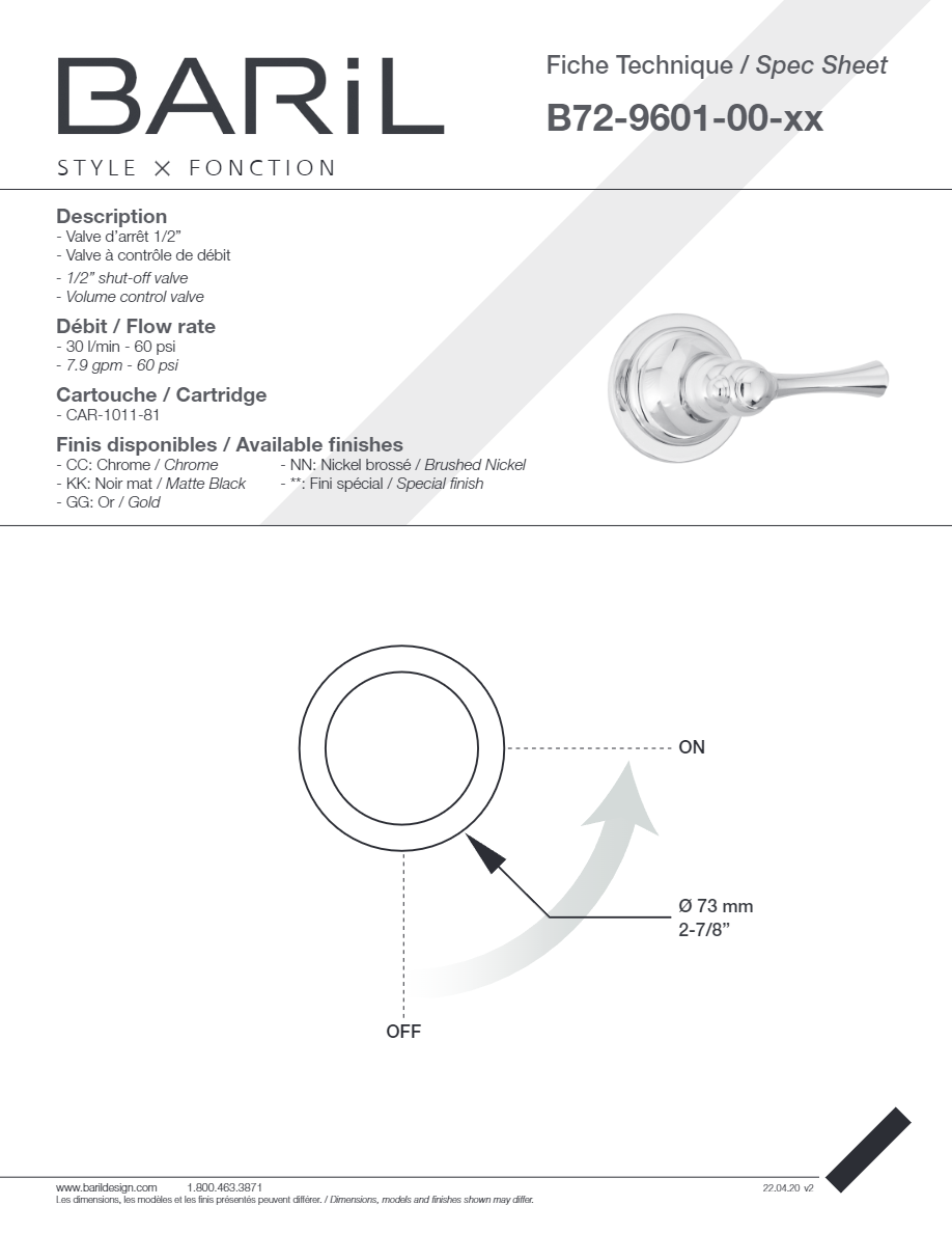 TRADITION B72 Stop valve By BARIL