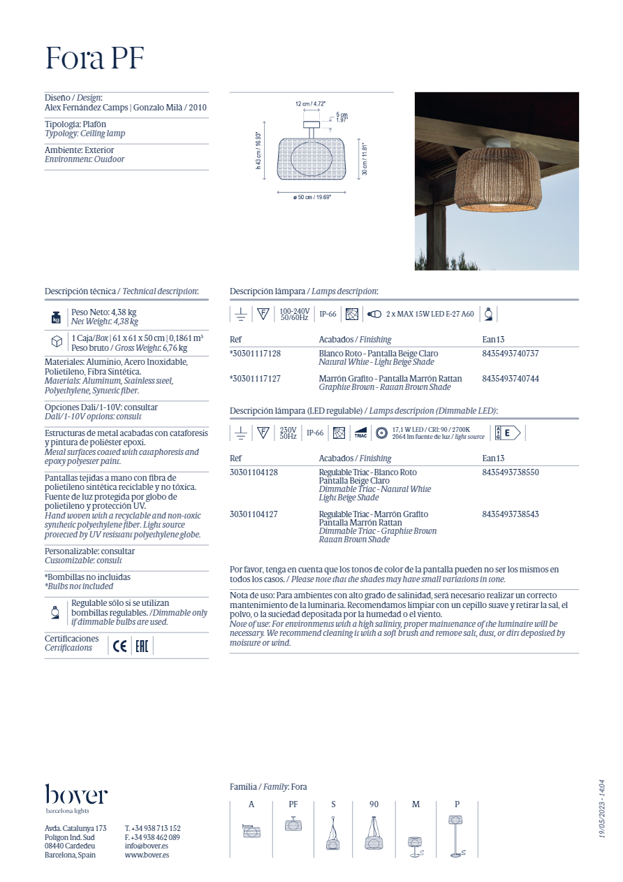 FORA PF Outdoor ceiling lamp By BOVER