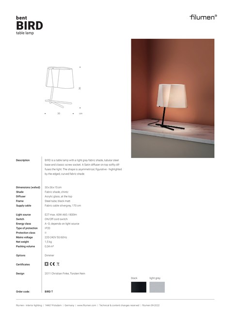 BIRD 台灯 By filumen | design Christian Finke