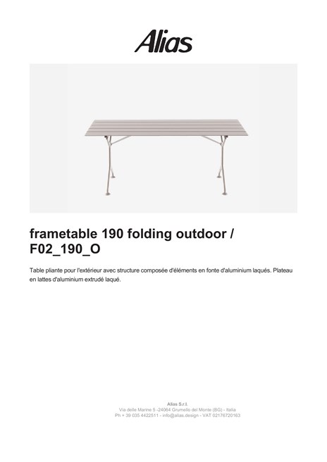 FRAMETABLE 190 FOLDING OUTDOOR table By Alias design Alberto Meda