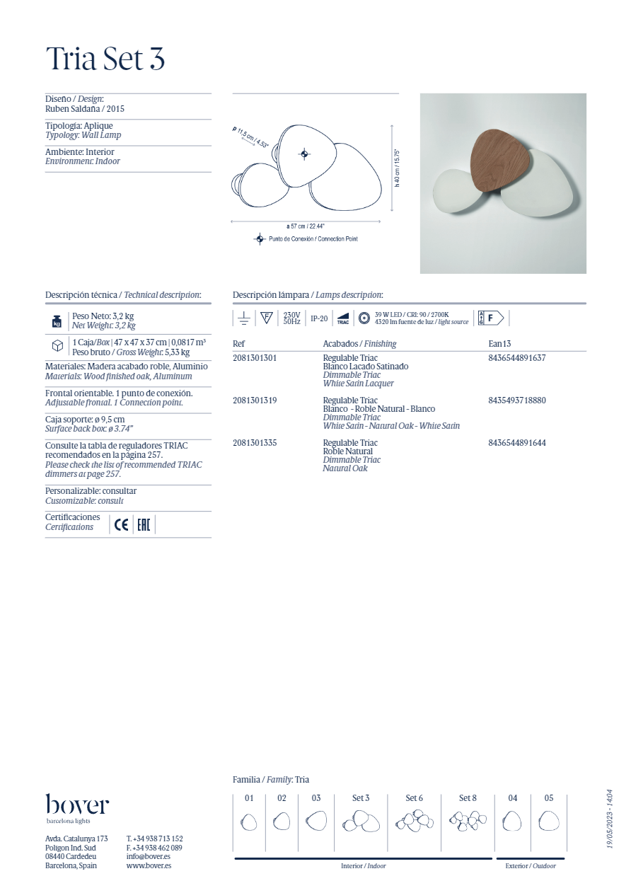 TRIA SET 3 LED wall light By Bover