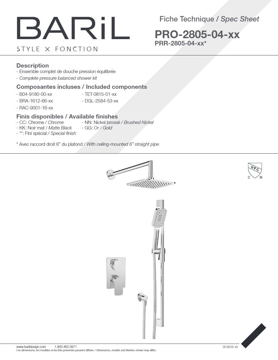 PRO-2805-04 Set doccia termostatico con soffione By BARIL