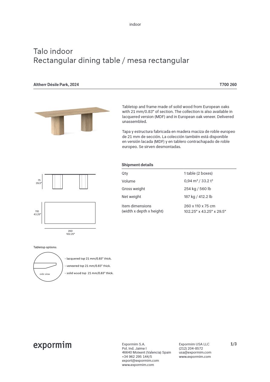 TALO Table By EXPORMIM