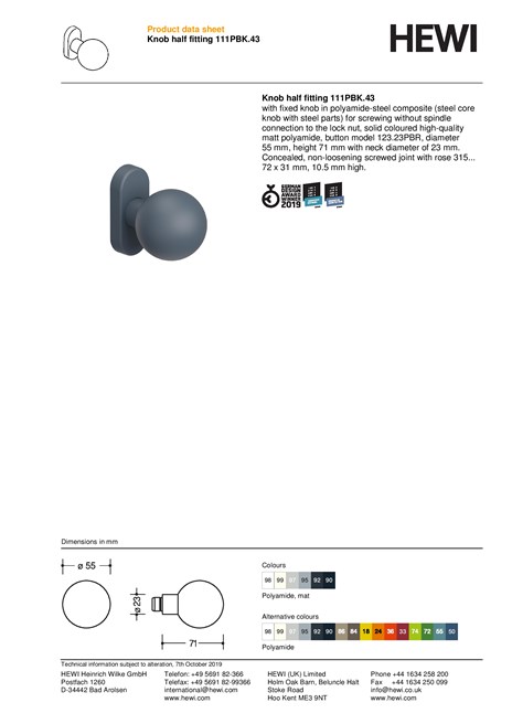 SYSTEM 111 MATT | Door knob System 111 matt Collection By HEWI