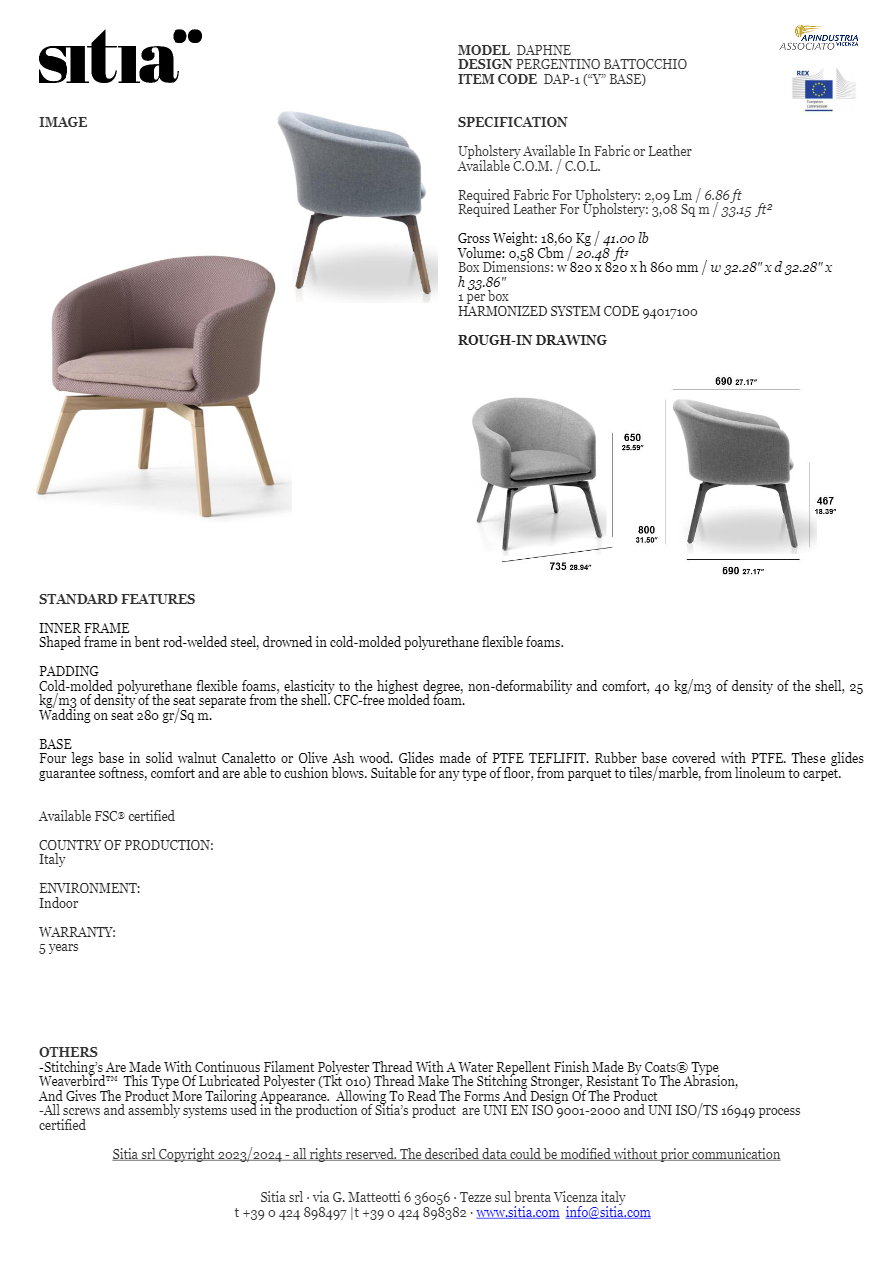 DAPHNE Fabric easy chair By SITIA | design Pergentino Battocchio
