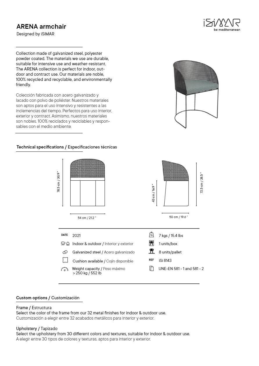 ARENA Garden chair with integrated cushion By ISIMAR
