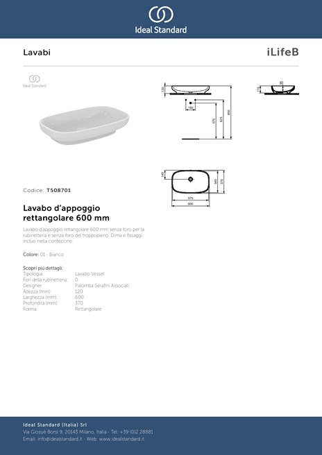 I.LIFE B - T508701 Lavabo By Ideal Standard