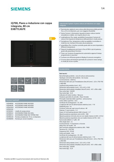 iQ700 - EX877LX67E InductionAir Plus Piano cottura con cappa integrata ...