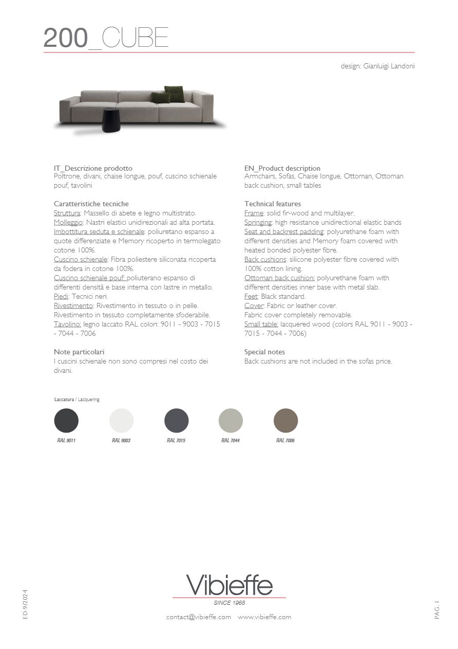 200 CUBE Sectional leather or fabric sofa By Vibieffe