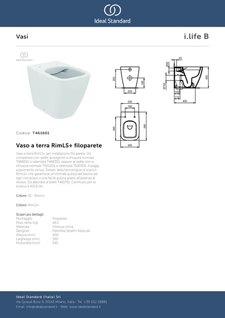 I.LIFE B - T4616 Wc By Ideal Standard | design Palomba Serafini Associati