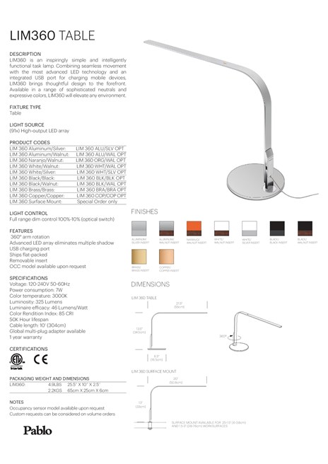 LIM360 Desk lamp By Pablo Designs