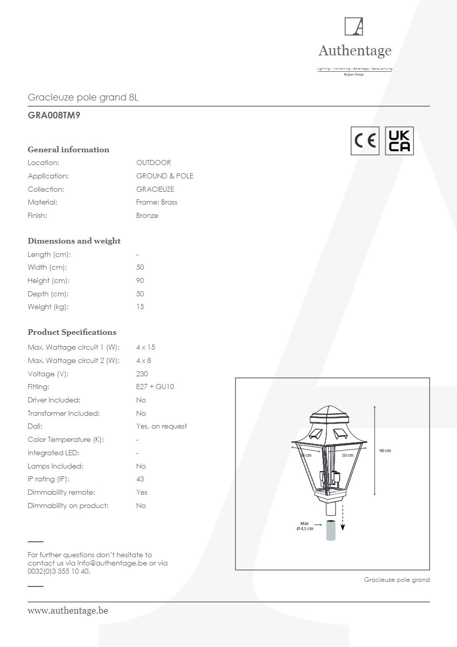 GRACIEUZE POLE GRAND Farola By Authentage Lighting