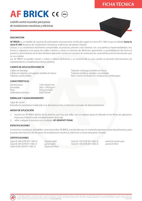 AF BRICK Ladrillo contra incendios para pasos de instalaciones By AF SYSTEMS