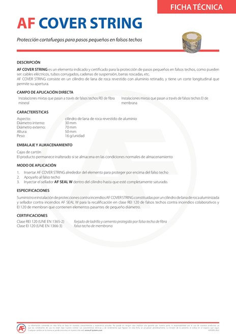 AF COVER STRING Protección cortafuegos para pasos pequeños en falsos techos By AF SYSTEMS