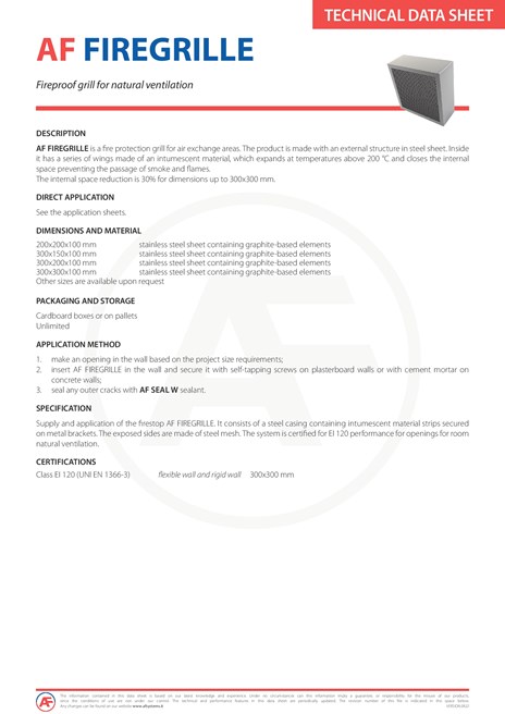 AF FIREGRILLE Fireproof grill for natural ventilation By AF SYSTEMS