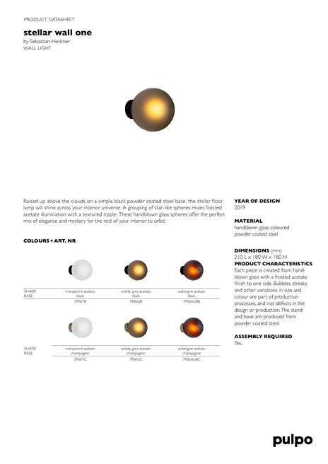 STELLAR LED glass wall lamp By Pulpo | design Sebastian Herkner