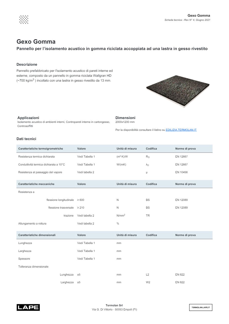 Pannello fonoisolante in gomma e gesso GEXO® GOMMA - Termolan - Edilportale