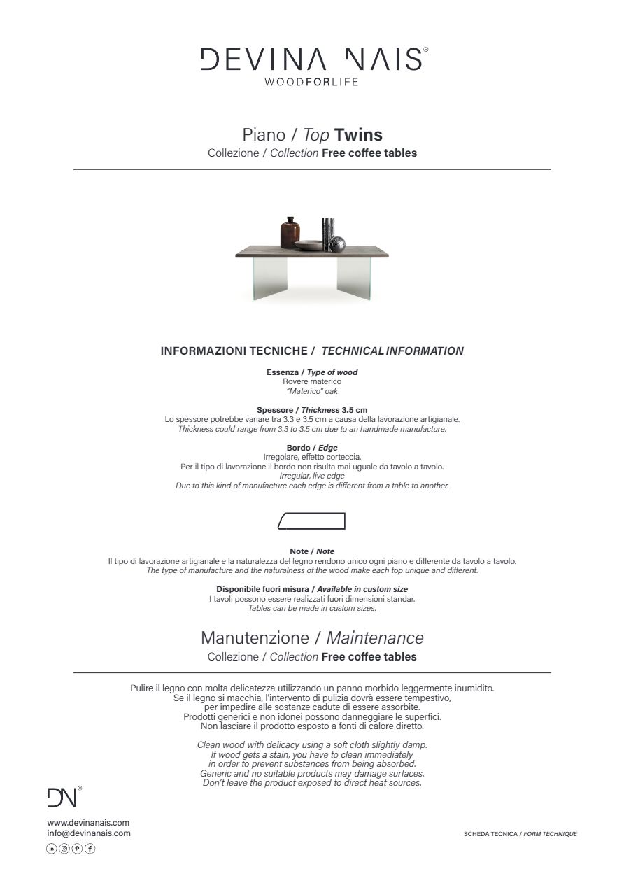 TWINS Rectangular solid wood coffee table By Devina Nais