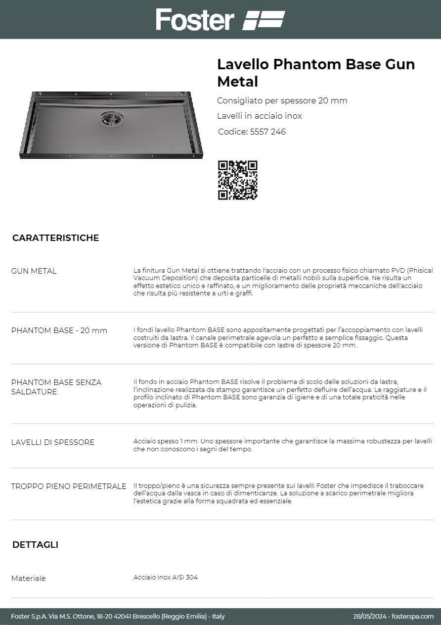 PHANTOM BASE 710 SP 20 INOX GUN METAL Lavello By Foster