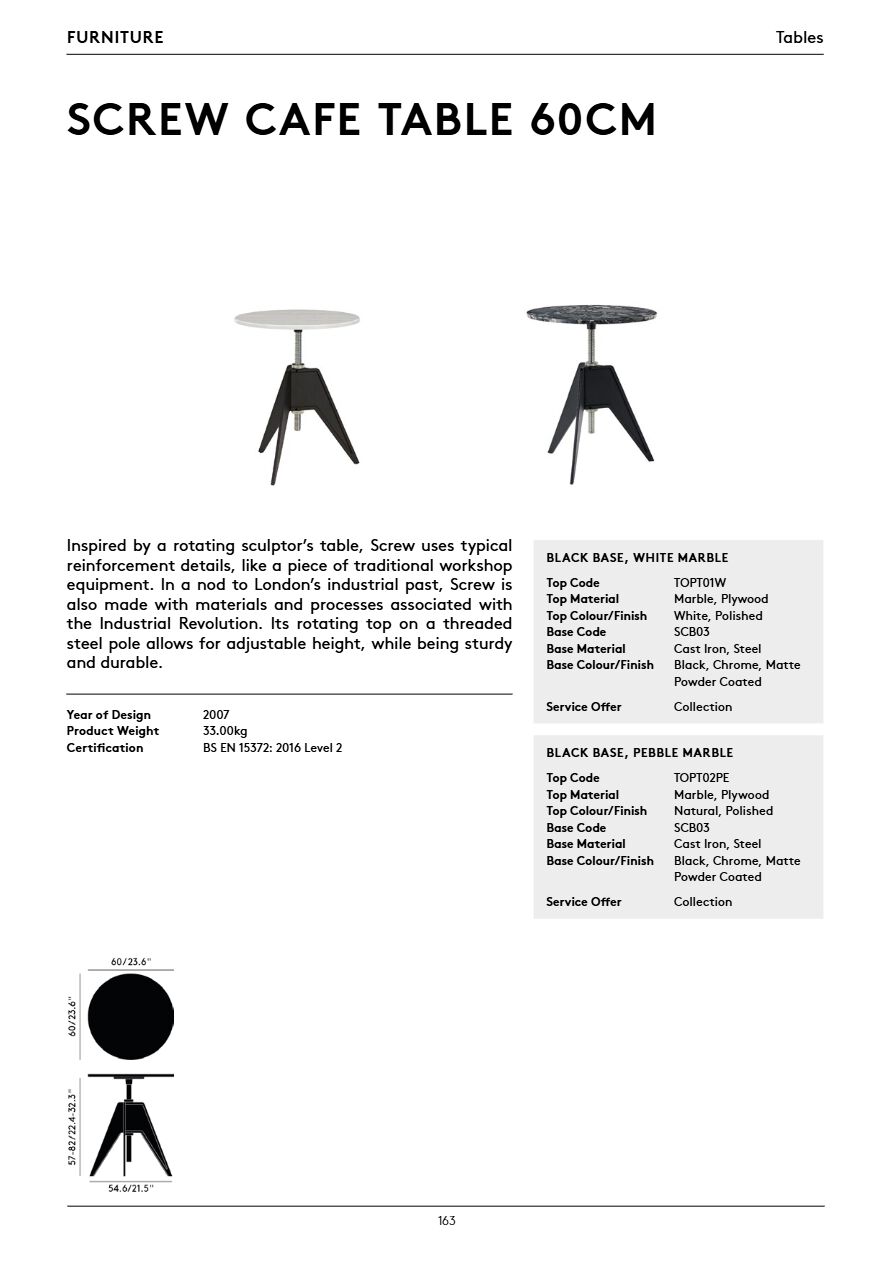 SCREW CAFE TABLE Height-adjustable round marble coffee table By Tom ...