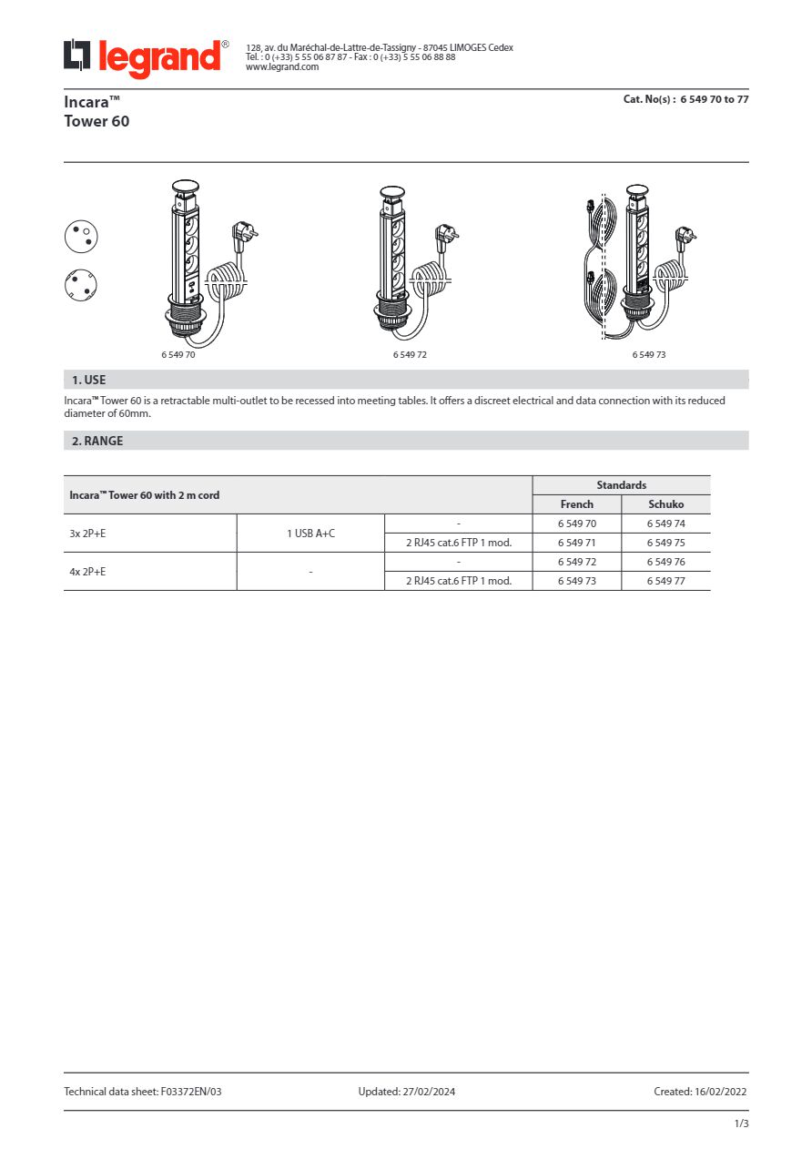 INCARA™ TOWER 60 Multiple concealed electrical socket By Legrand
