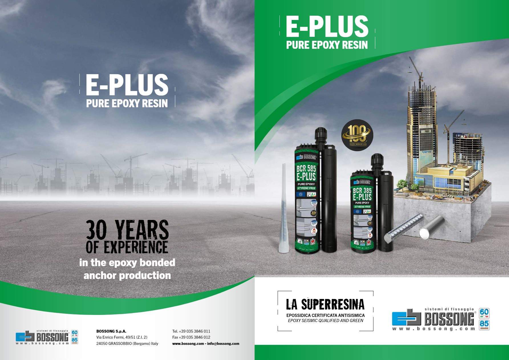 E-PLUS Pure epoxy bi-component chemical anchor styrene free By BOSSONG